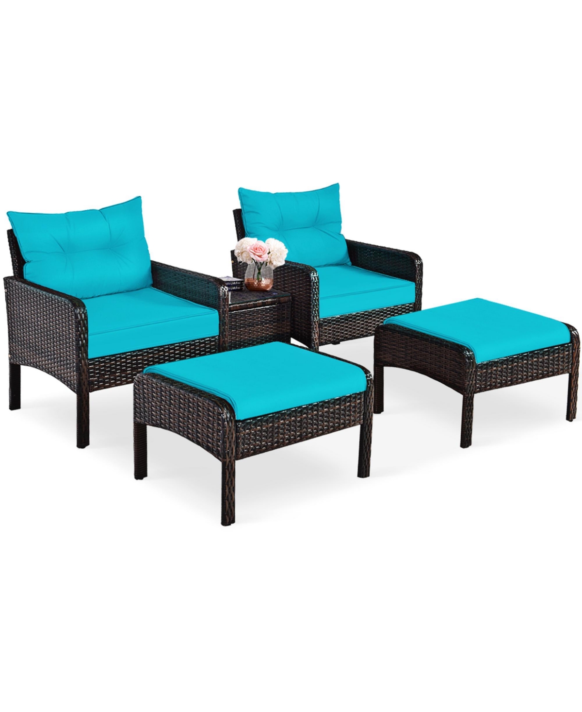 Click here for Gymax 5 Piece Rattan Wicker Sectional Furniture Se... prices