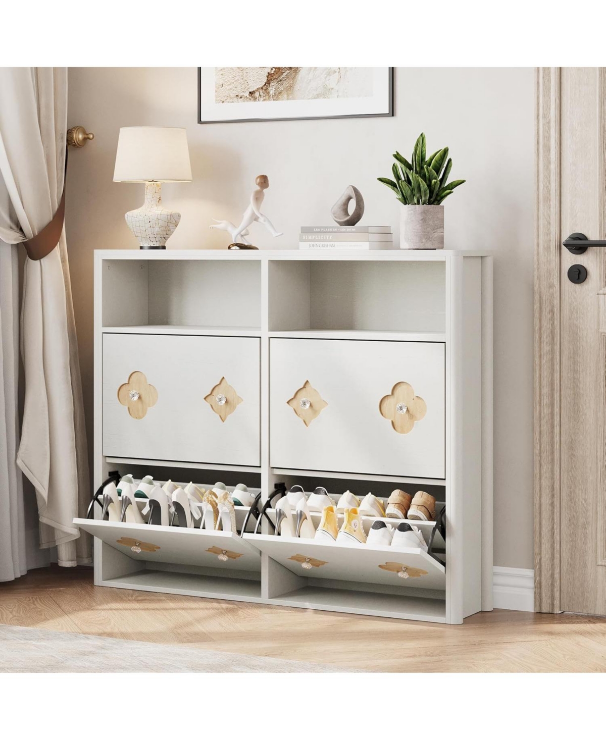 Click here for Shoe Cabinet with 4 Flip Drawers Slim Hidden Wood... prices