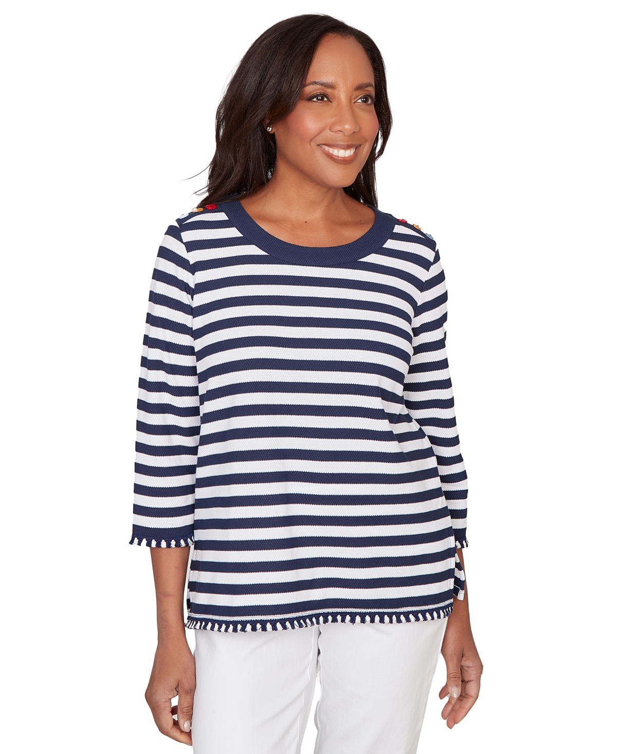 Click here for Alfred Dunner Petite Port Side Pique Stripe Button... prices