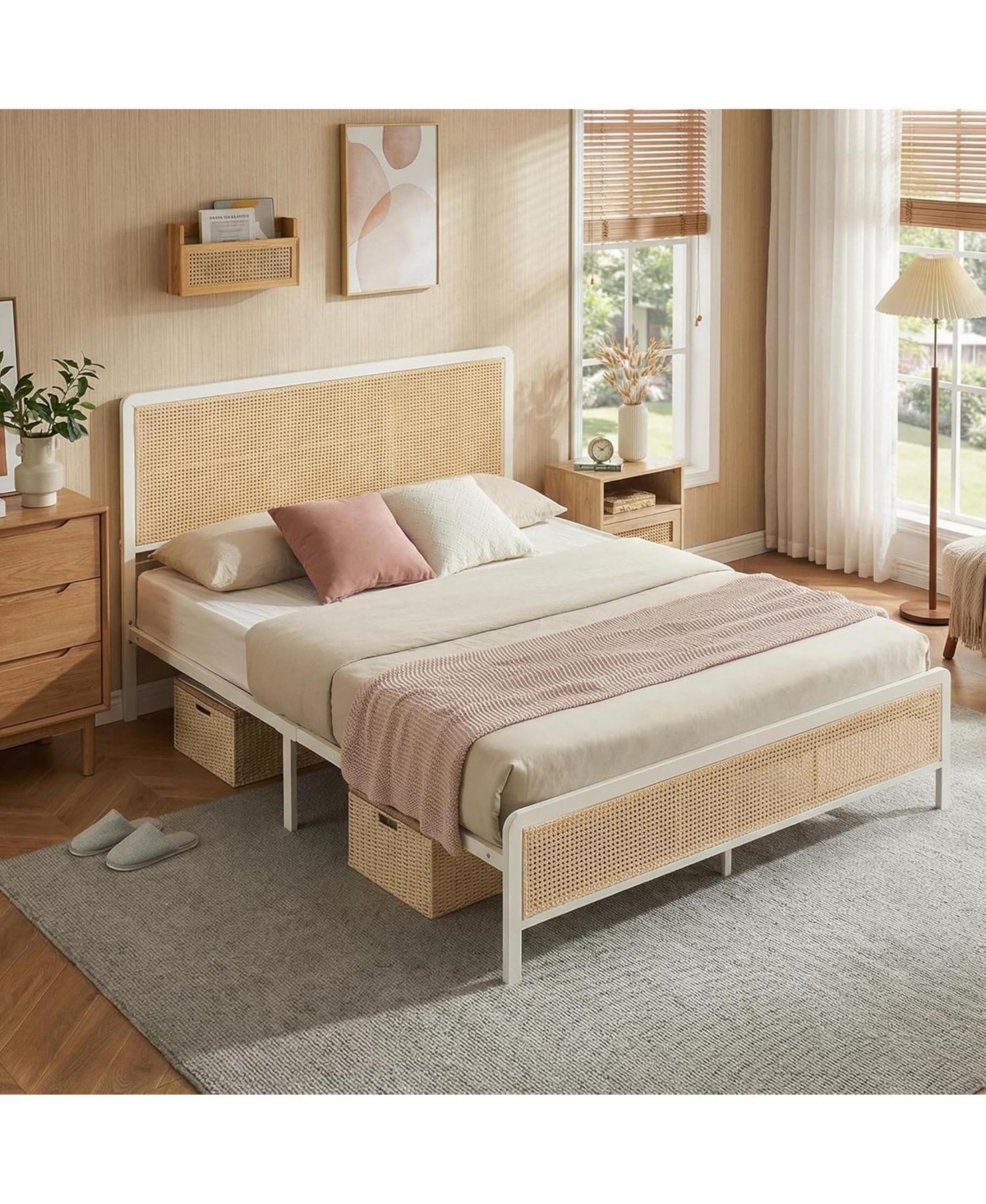 Click here for gaomon Size Rattan Bed Frame with Headboard  Moder... prices