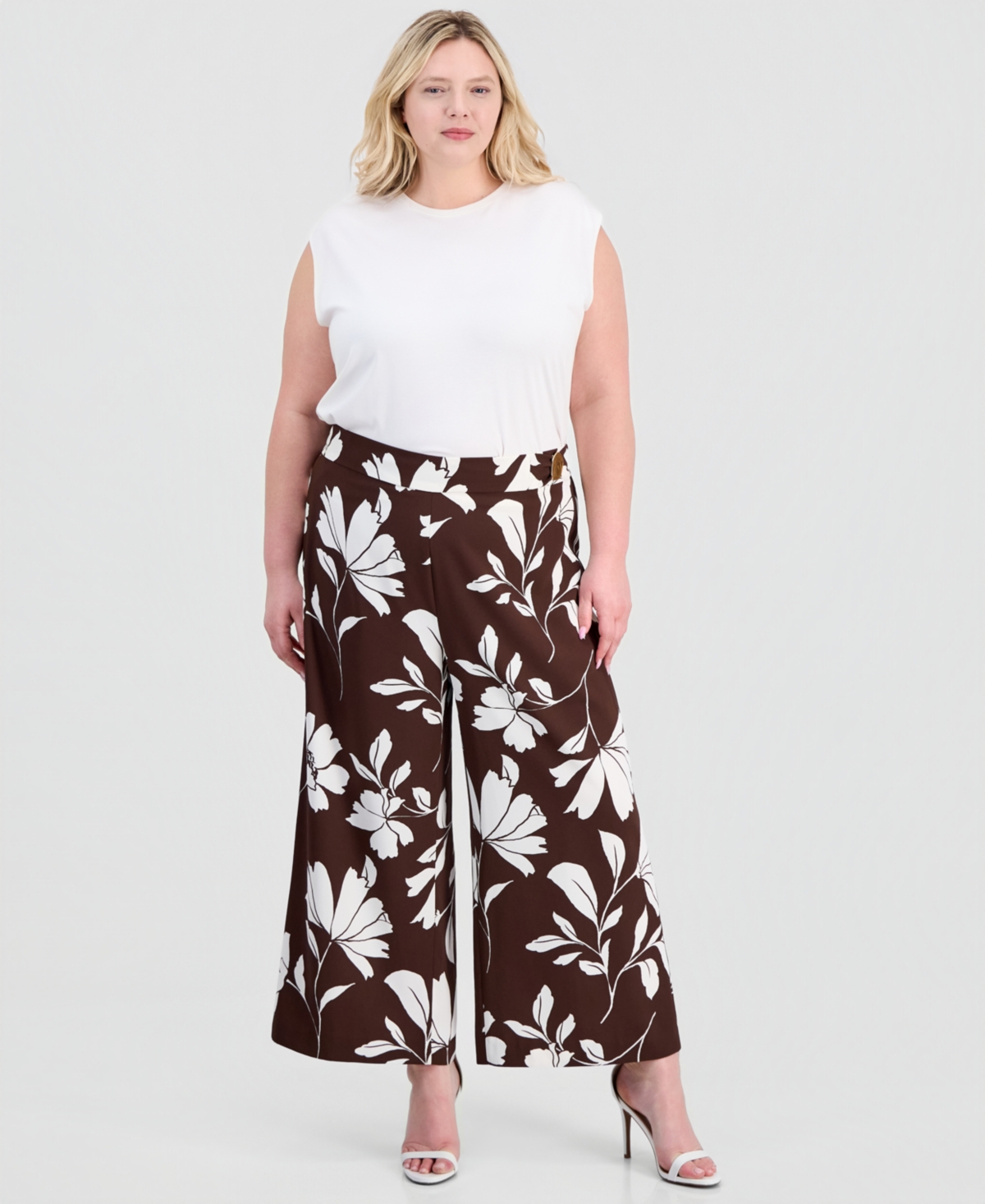 Click here for Anne Klein Plus Size Hardware Pull-On Crop Pants -... prices