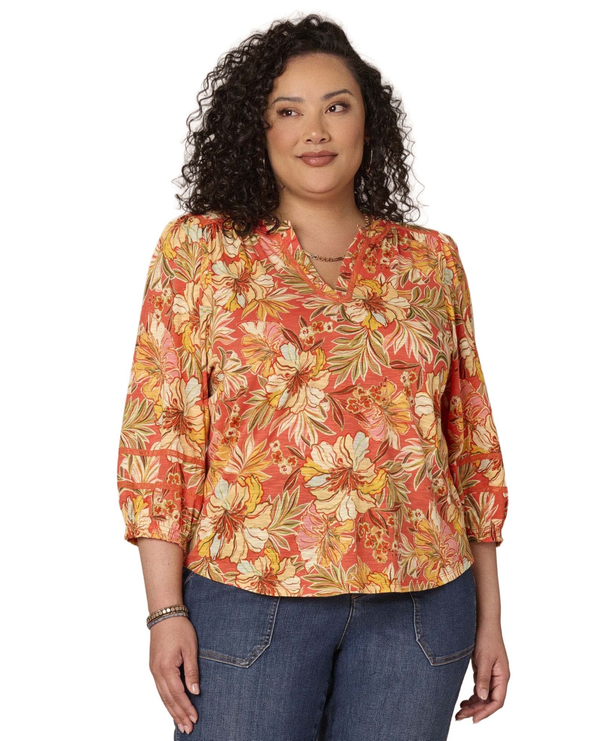 Click here for Democracy Plus Size V-Neck Half-Placket Top - Deep... prices
