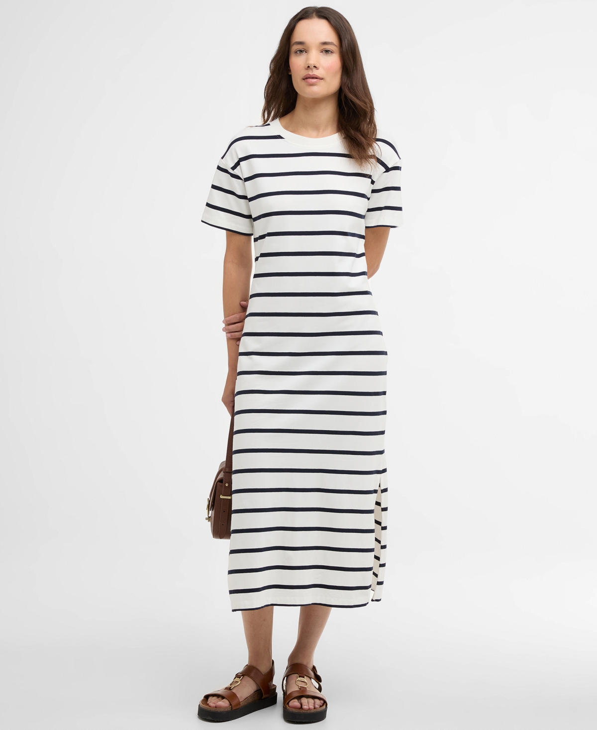Click here for Barbour Womens Selena Striped Midi Dress - Cloud/n... prices