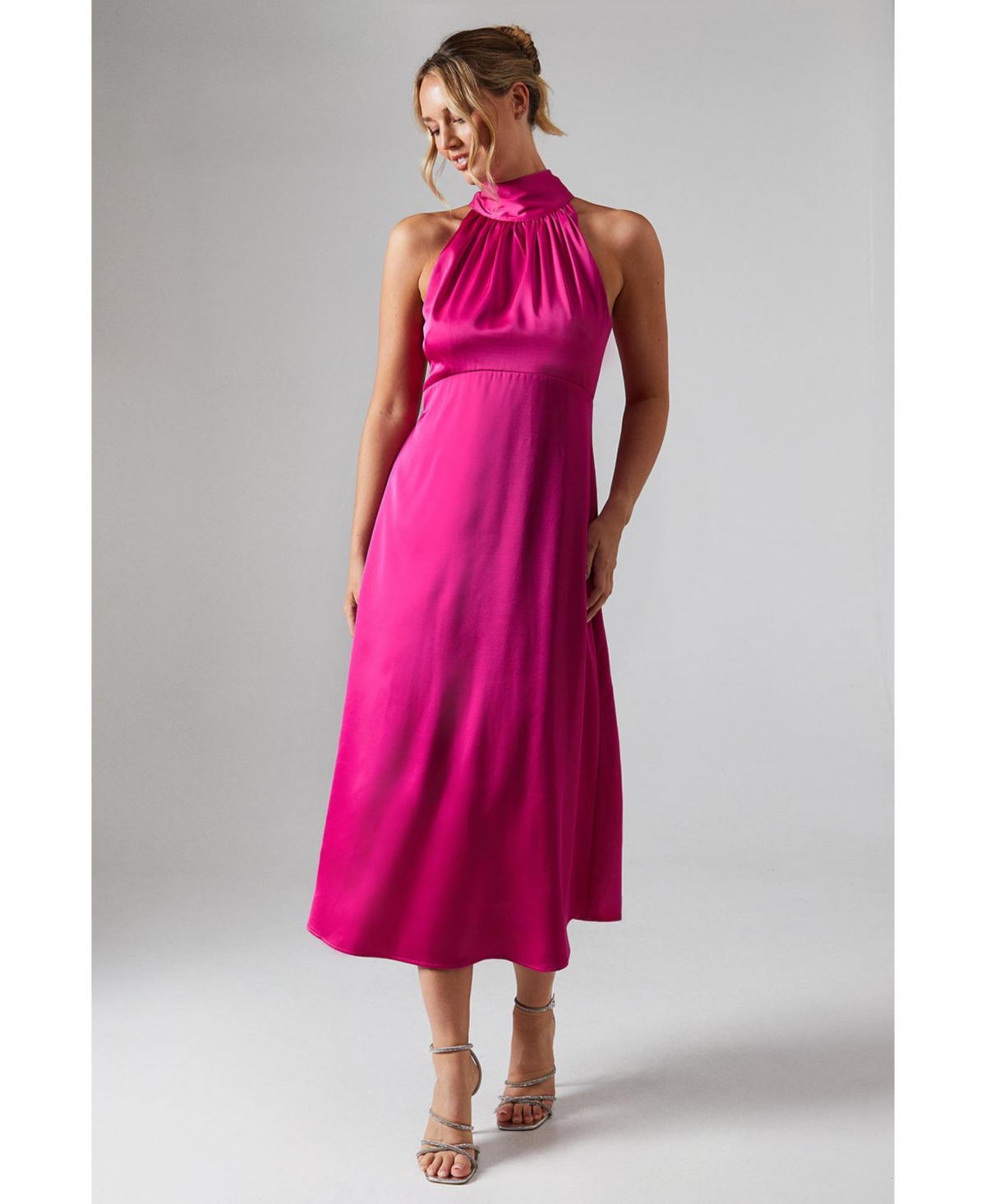 Click here for Oasis Womens Midi Bridesmaid Dress - Bright pink prices
