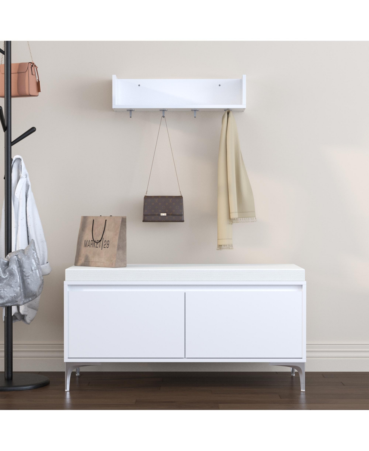 Click here for Rainsken Wall-Mounted Entryway Shelf with Hooks an... prices