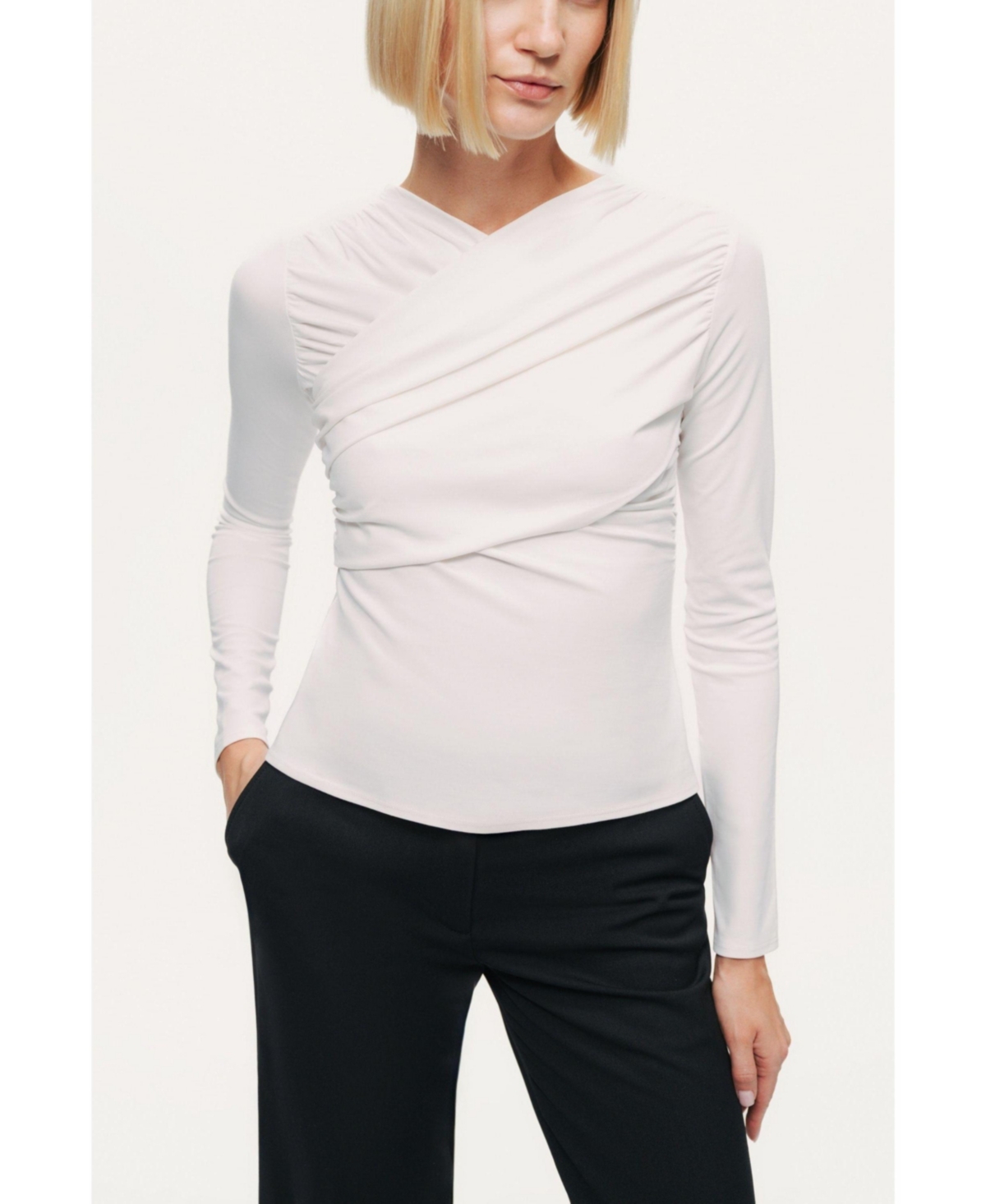 Click here for Nocturne Womens Draped Detail Long Sleeve Top - Op... prices