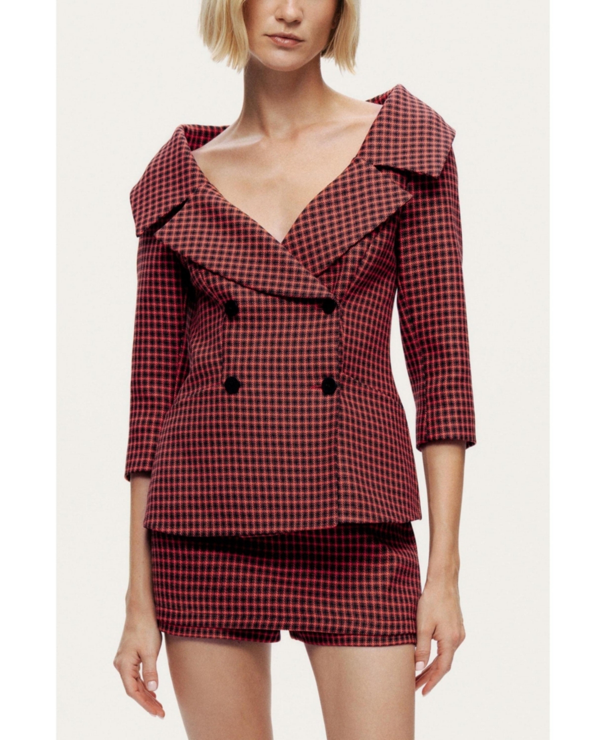 Click here for Nocturne Womens Checked Portrait Collar Double-Bre... prices