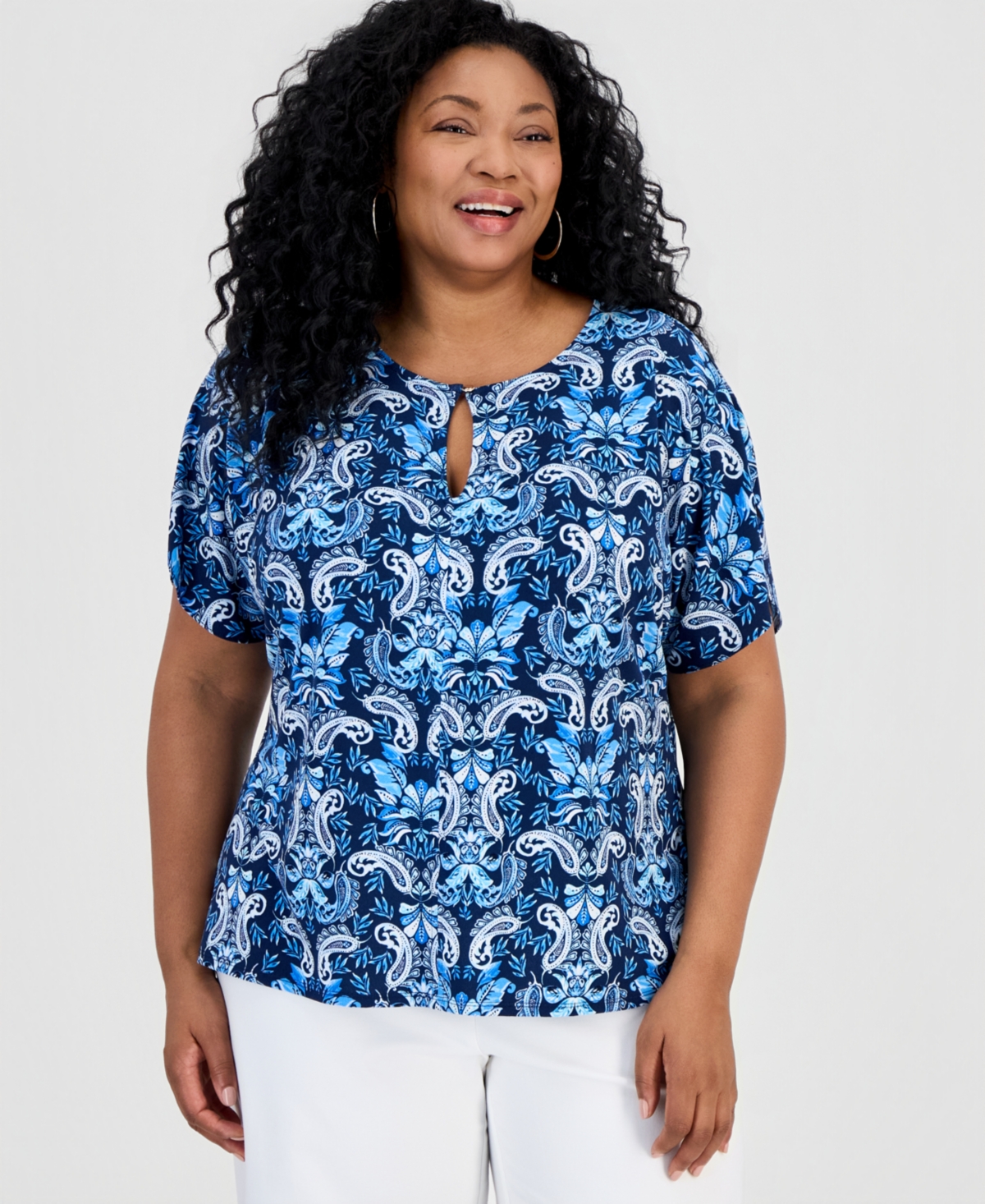 Click here for Jm Collection Plus Size Luca Paisley Keyhole Dolma... prices