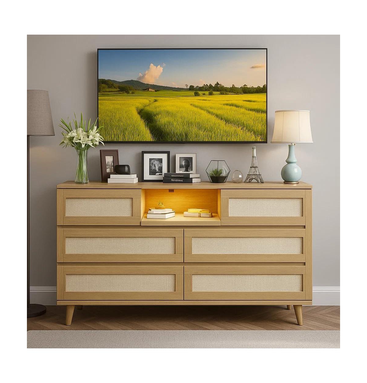 Click here for gaomon Rattan Wooden Dresser for Bedroom with 6 Dr... prices
