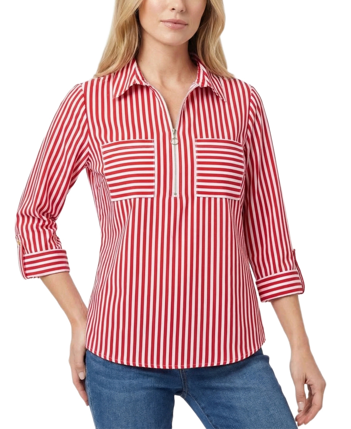 Click here for Ny Collection Womens Point Collar Top with Pockets... prices