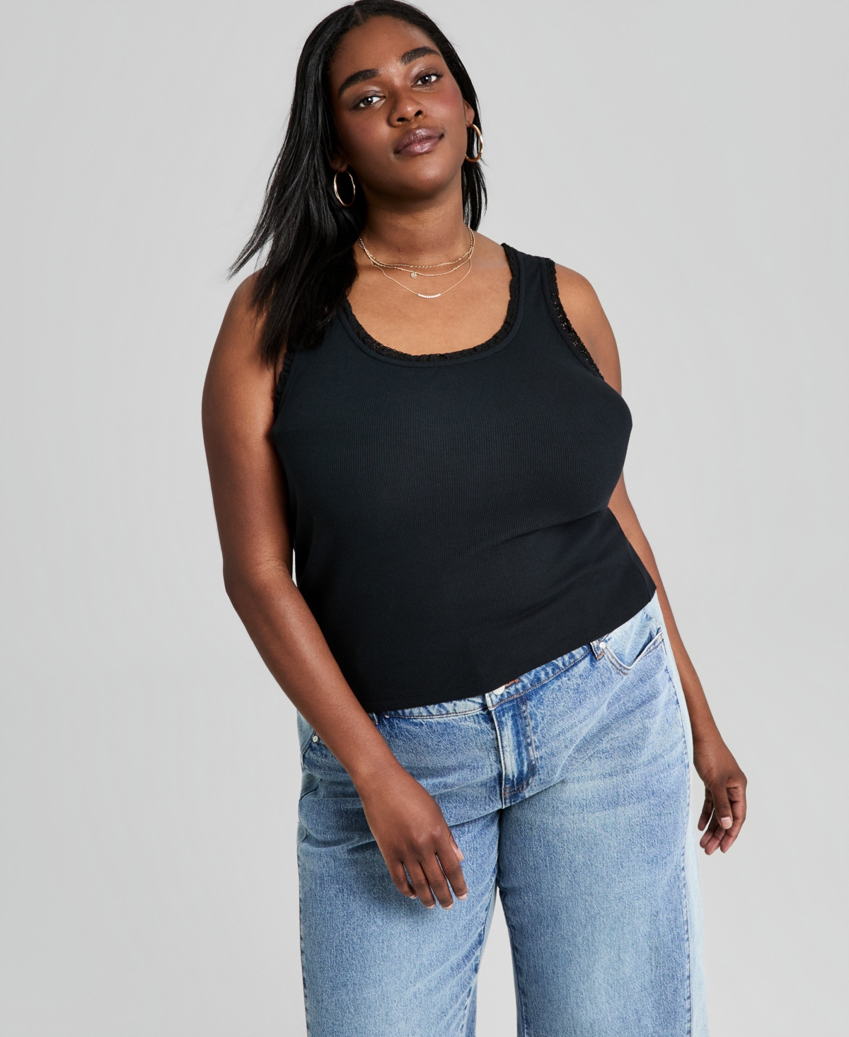 Click here for And Now This Trendy Plus Size Lace-Trim Tank Top... prices