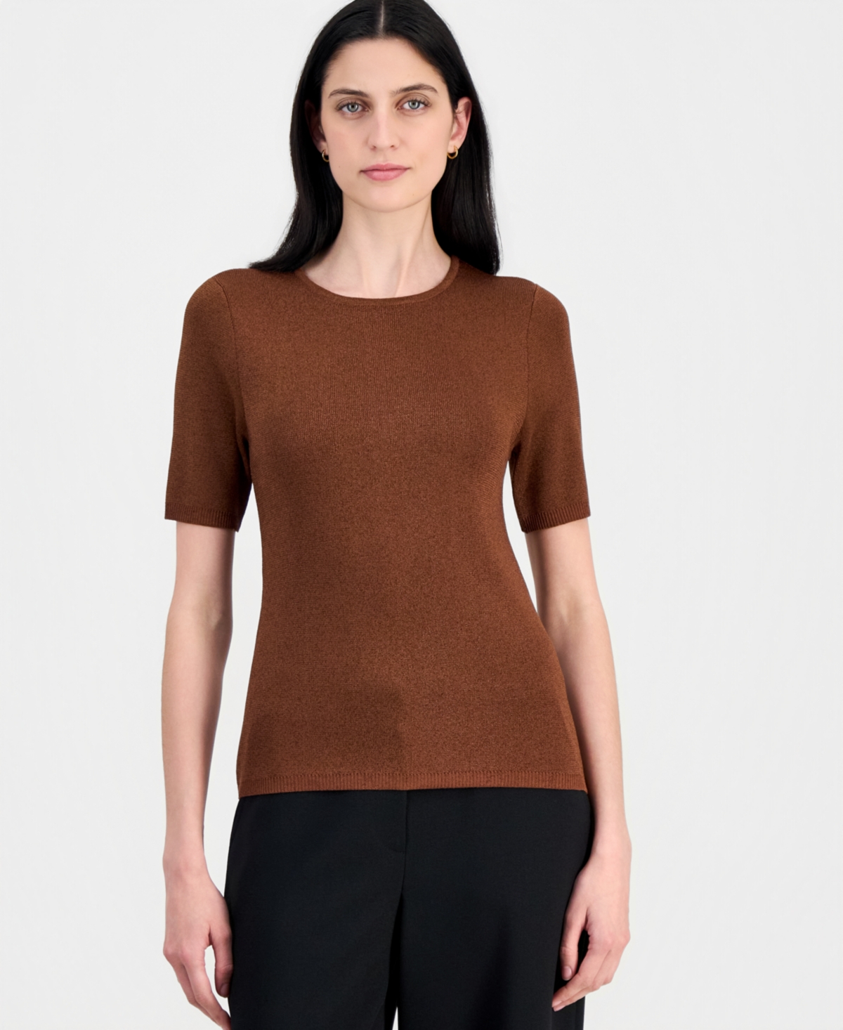 Click here for Tahari Asl Womens Short-Sleeve Metallic Sweater Te... prices