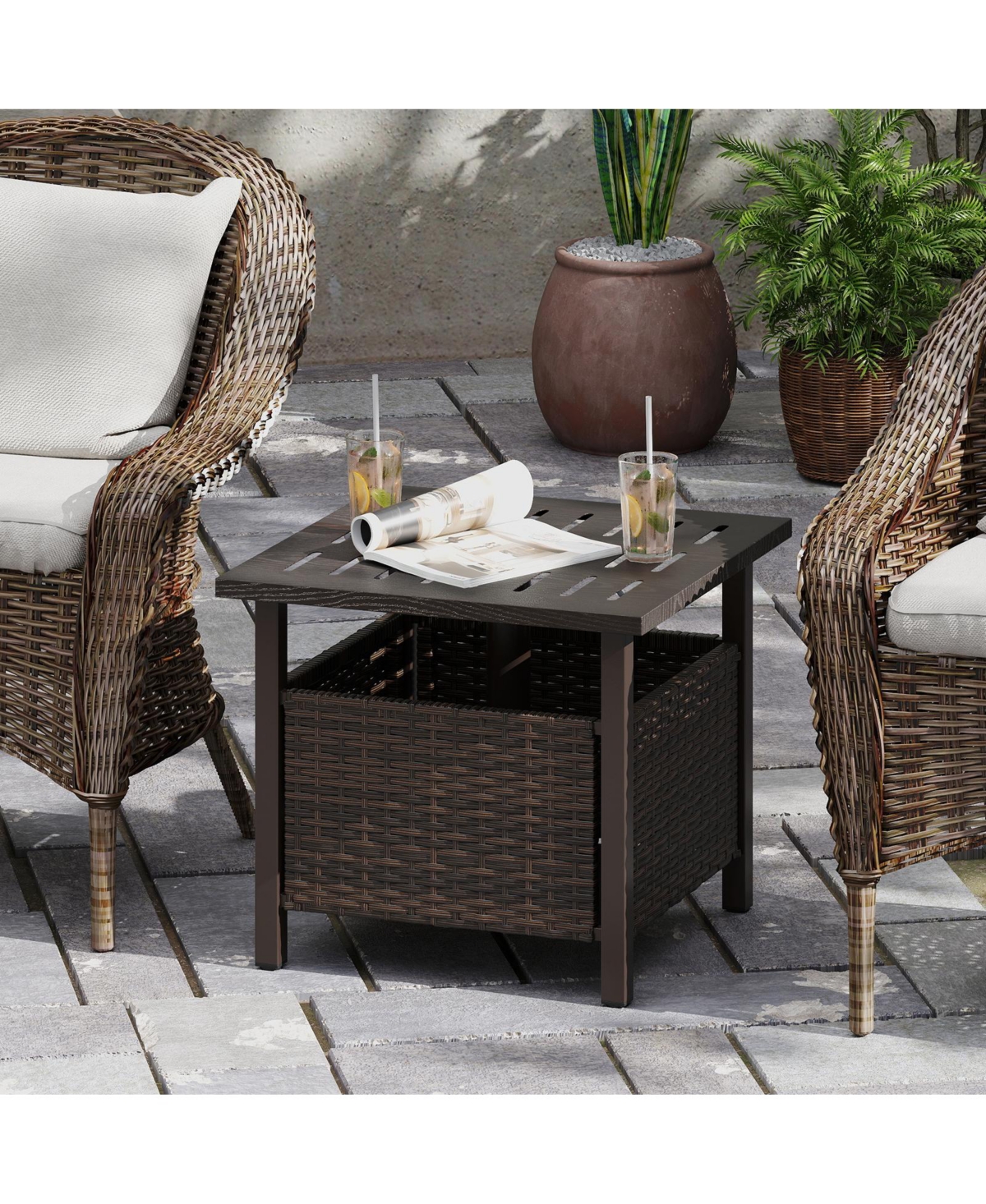 Click here for sumyeg Outdoor Pe Wicker Side Table with Umbrella... prices