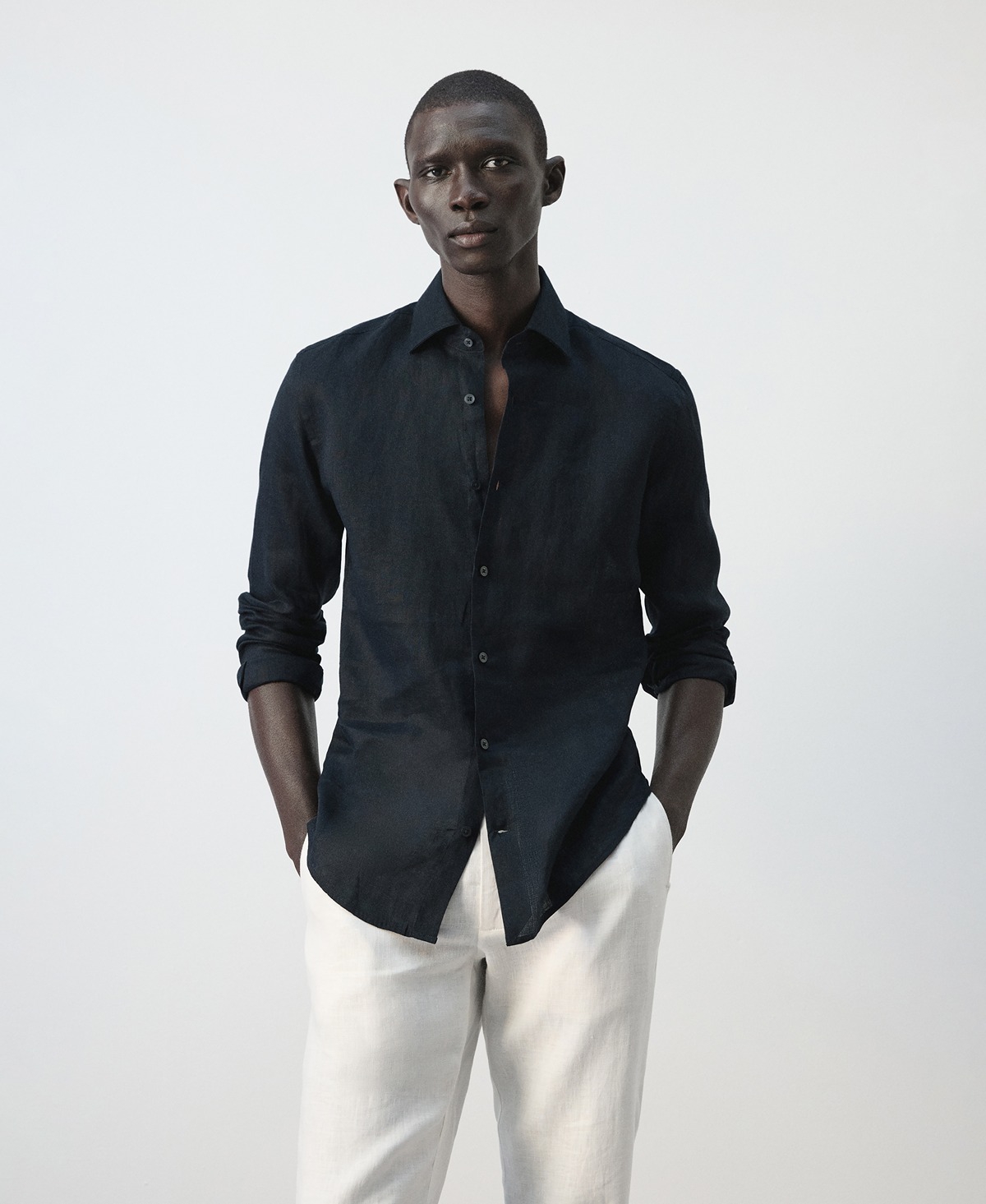 Click here for Mango Mens Linen Slim-Fit Shirt - Navy prices