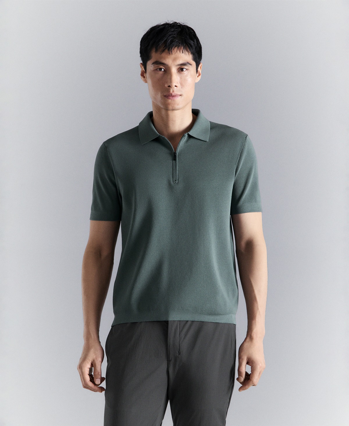 Click here for Mango Mens Comfort Stretch Zip Polo Shirt - Forest... prices