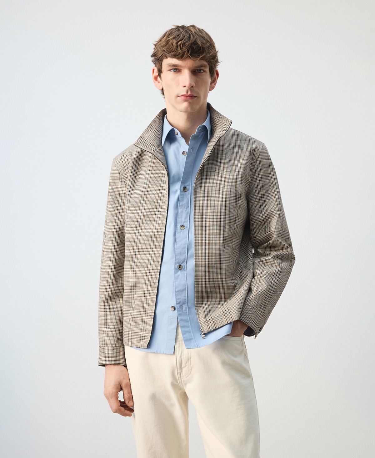 Click here for Mango Mens Prince of Wales Check Zip-Up Jacket - G... prices