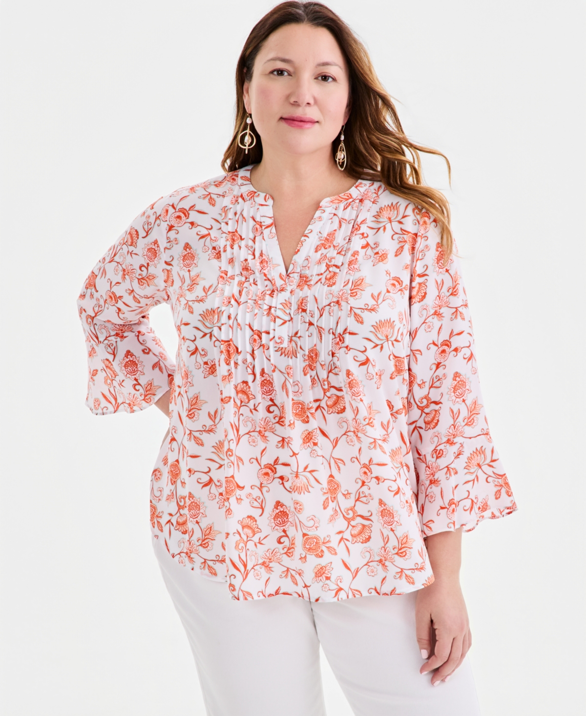 Click here for Style & Co Plus Size Pintucked Bell-Sleeve Top  Ma... prices