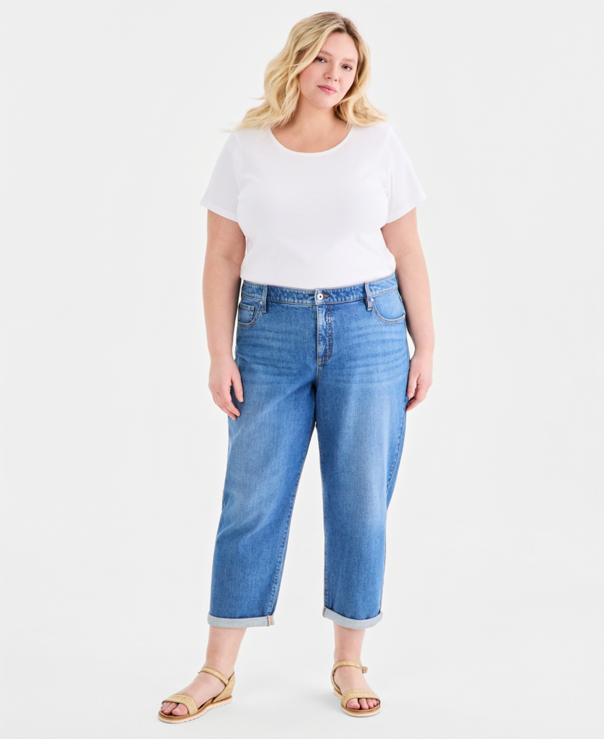 Click here for Style & Co Plus Size Mid-Rise Straight Cuffed Jean... prices