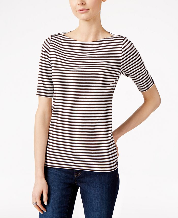 Charter Club Striped Elbow Sleeve Top Created For Macys Macys
