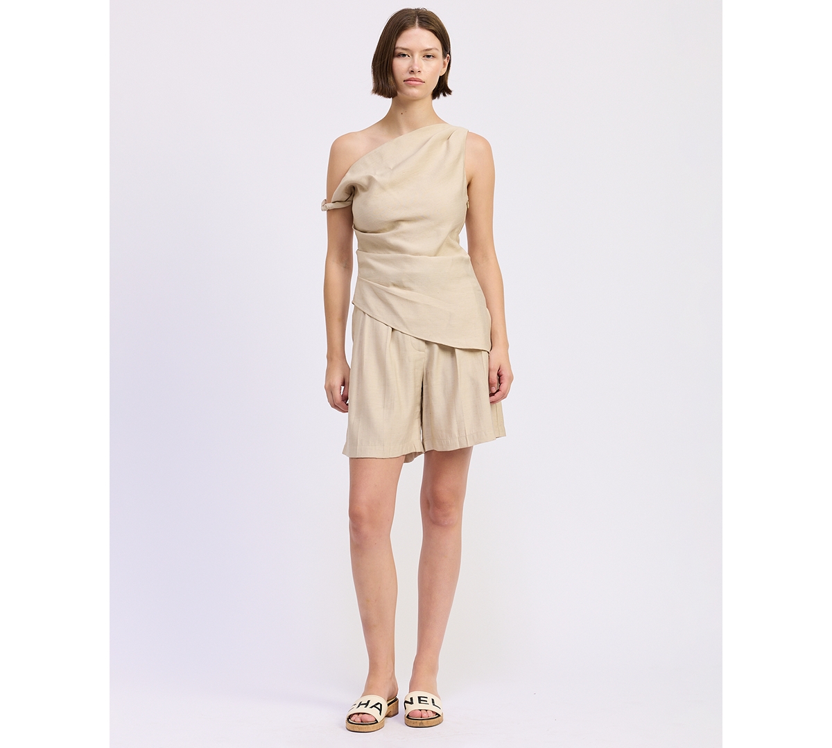 Click here for En Saison Womens One Shoulder Selma Top - Natural prices