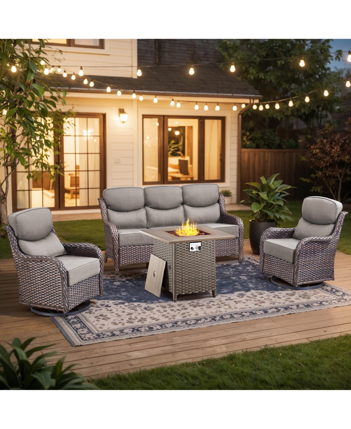Click here for Gymojoy 4 Piece Patio Furniture Set with Fire Pit... prices