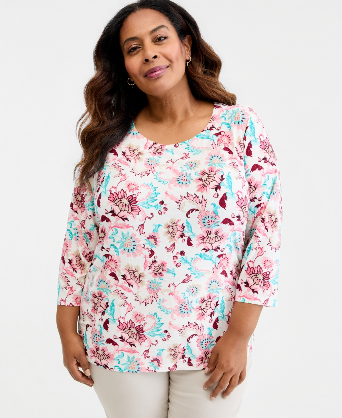 Click here for Jm Collection Plus Size Bold Floral Scroll 3/4-Sle... prices