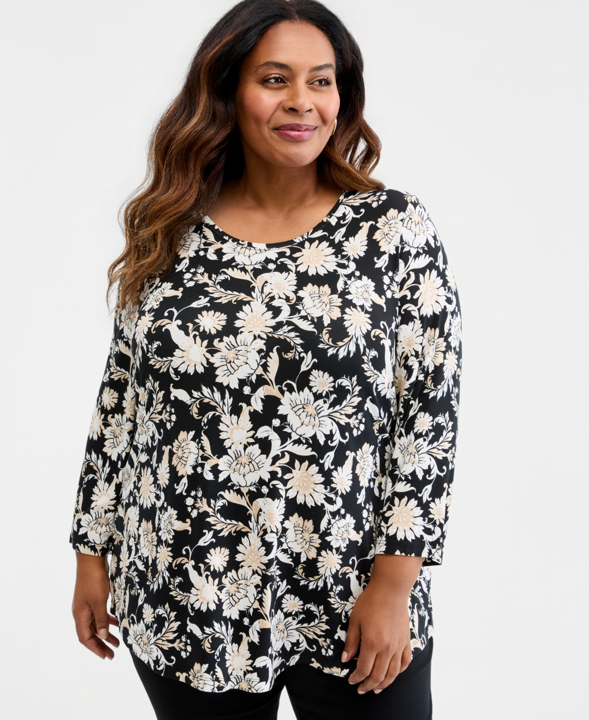 Click here for Jm Collection Plus Size Bold Floral Scroll 3/4-Sle... prices
