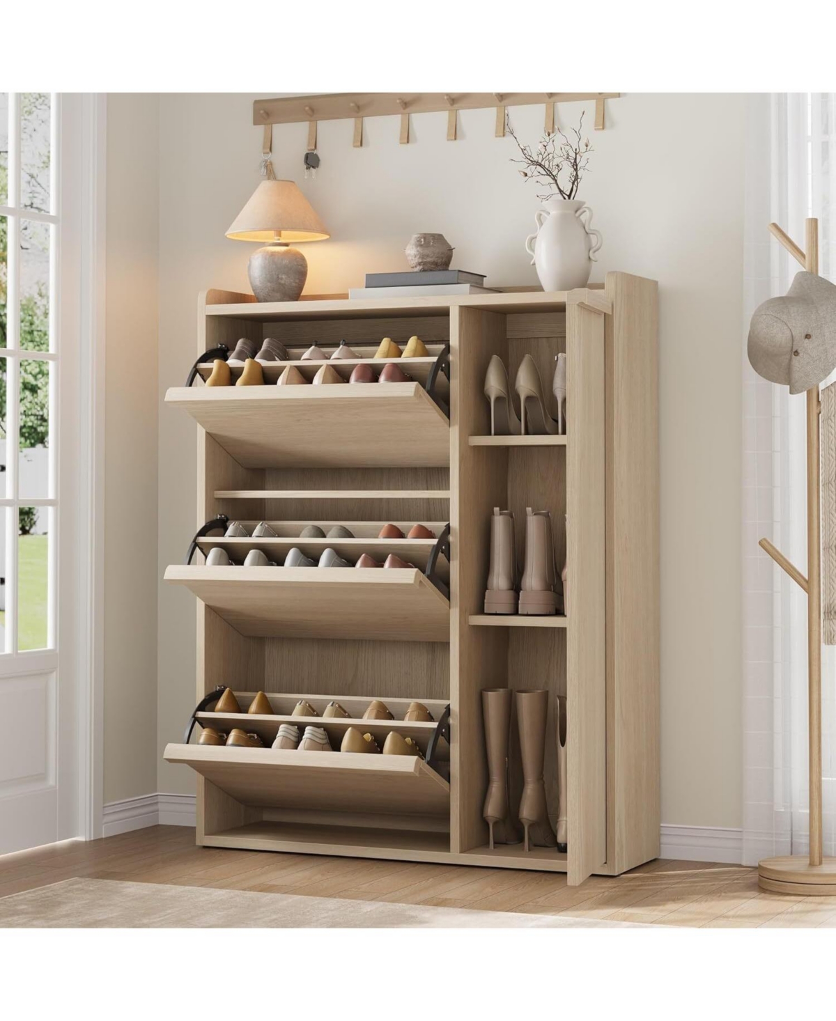 Click here for gaomon Freestanding Wooden Shoe Cabinet with 3 Fli... prices