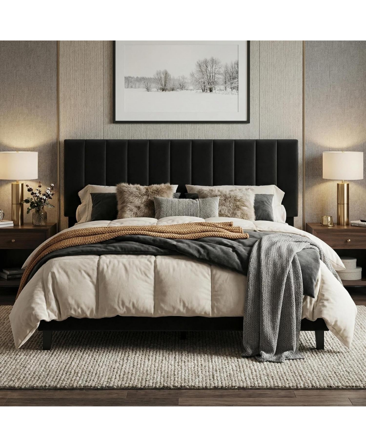 Click here for gaomon Queen Size Bed Frame  Velvet Upholstered Pl... prices