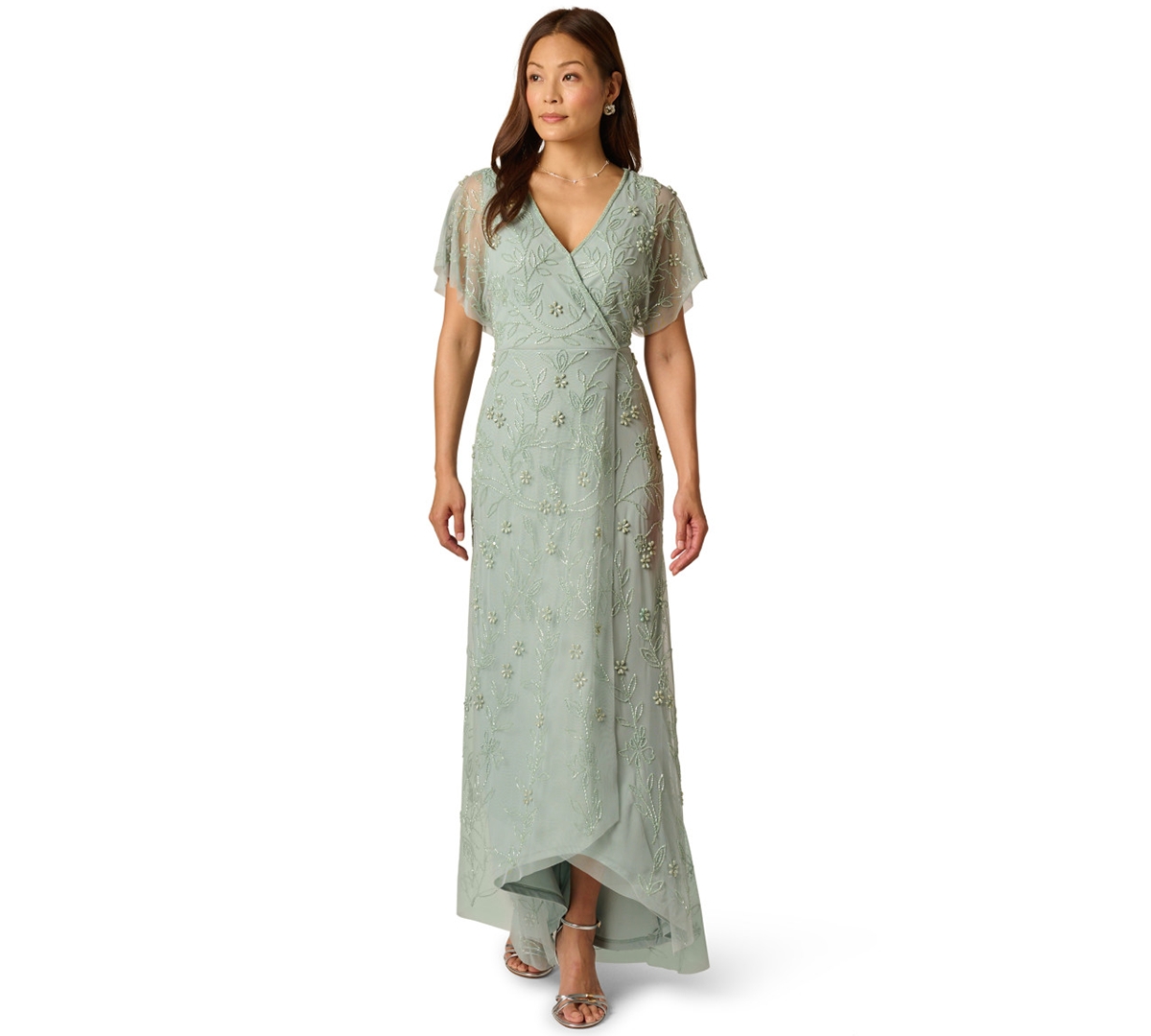 Click here for Adrianna Papell Womens Surplice V-Neck Bead Dress... prices