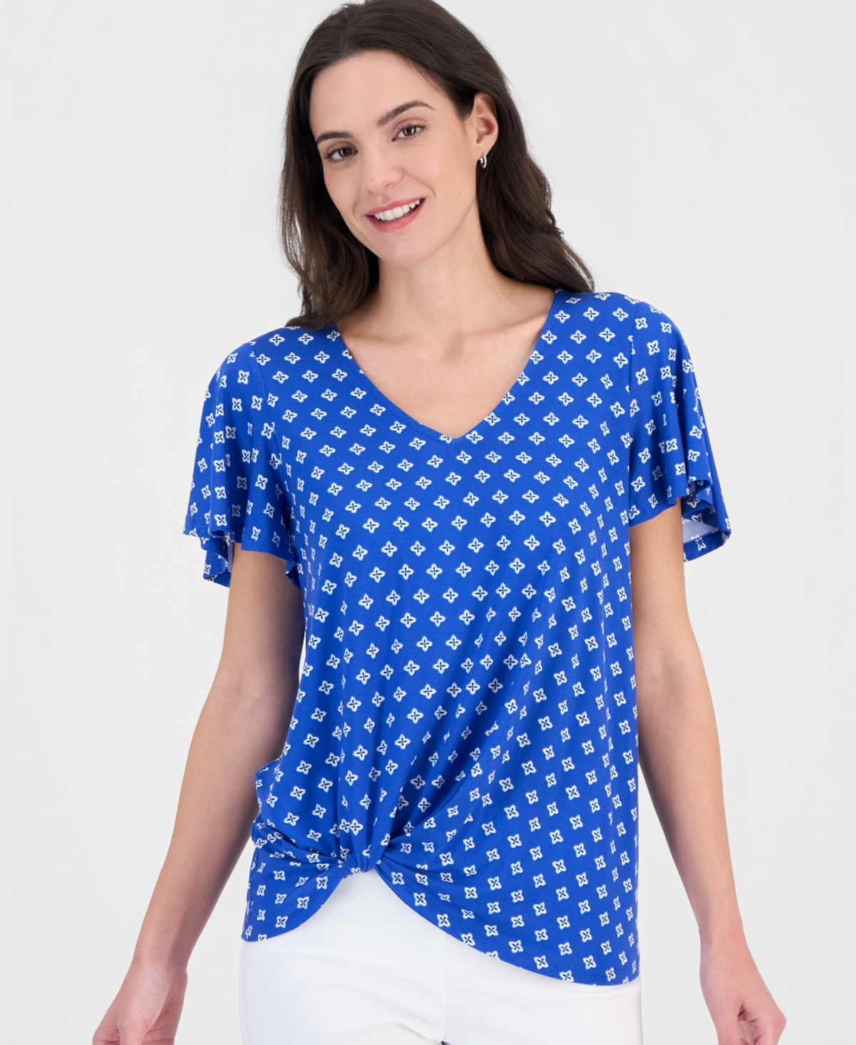 Click here for Jm Collection Womens Printed Short Sleeve V-Neck T... prices