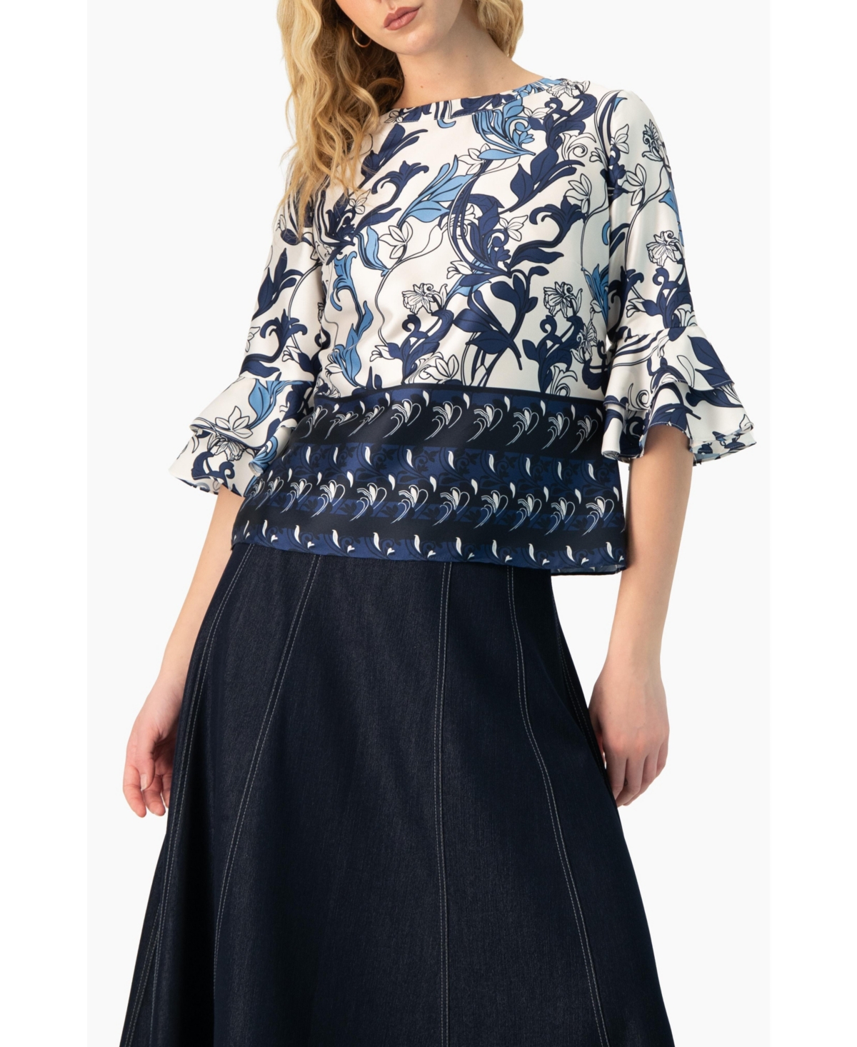 Click here for Ivonne Womens Floral Blouse with Sleeve Ruffles -... prices