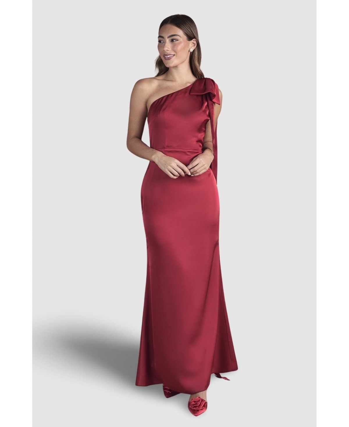 Click here for Coast Womens Bow One Shoulder Satin Dress - Red prices