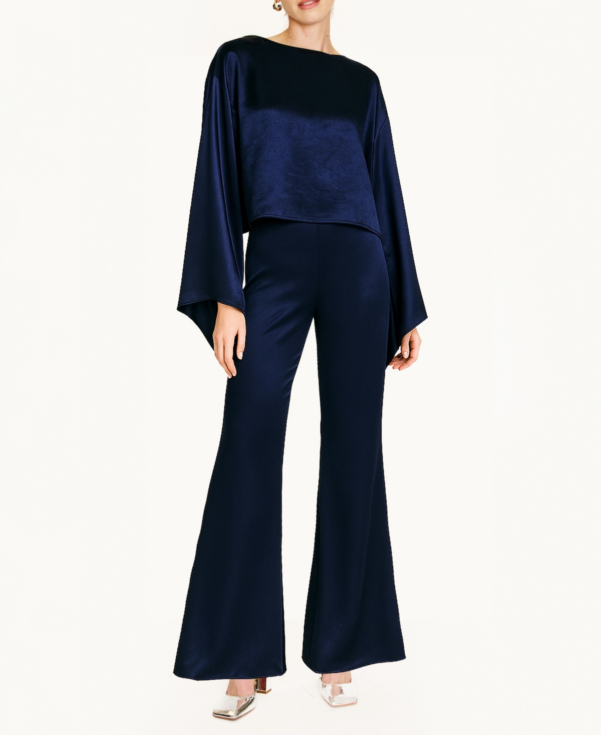 Line & Dot Womens Avanelle Flared Leg Pants - Navy