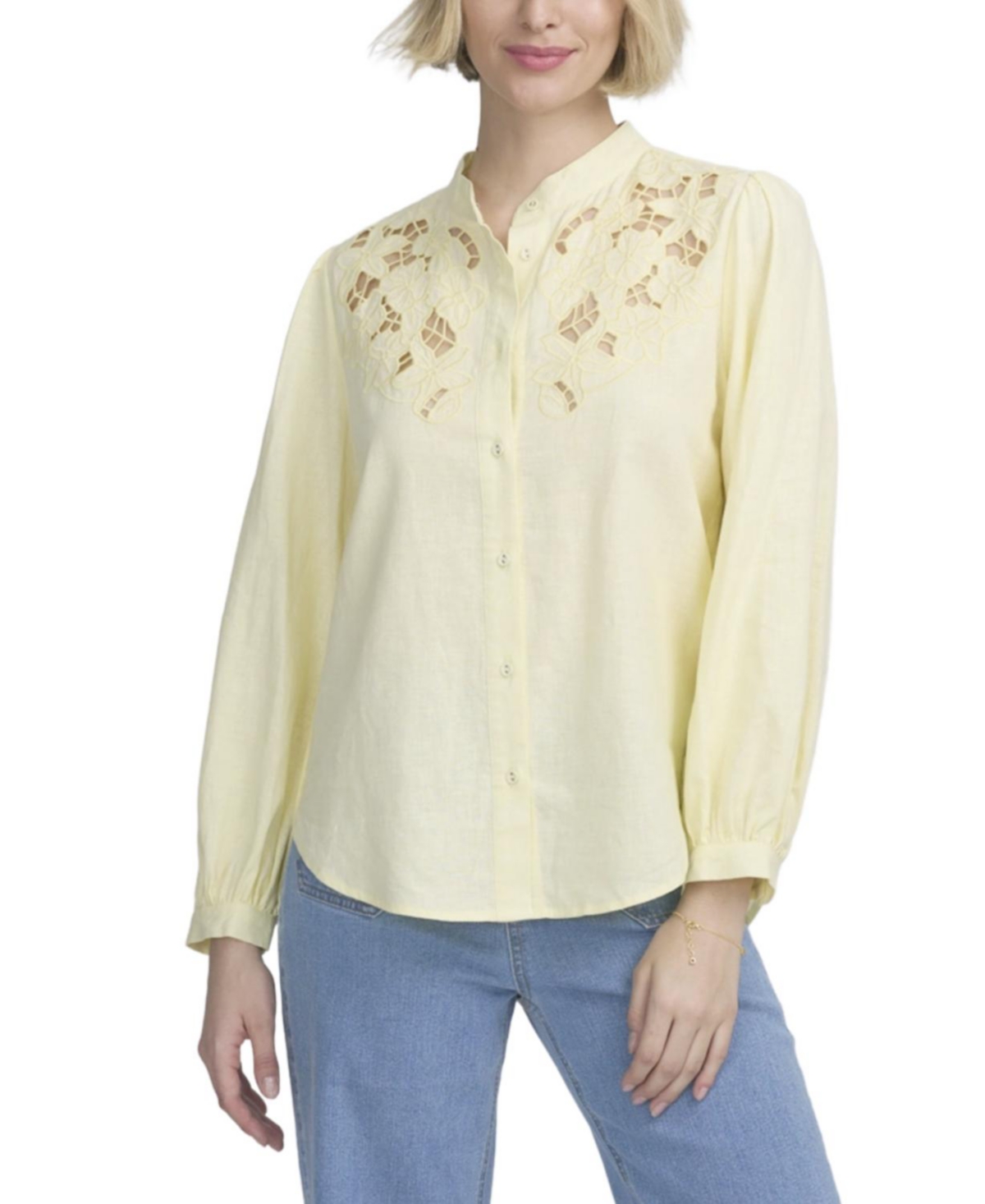 Click here for Elle Collection Womens Lace Yoke Shirt - Butter prices