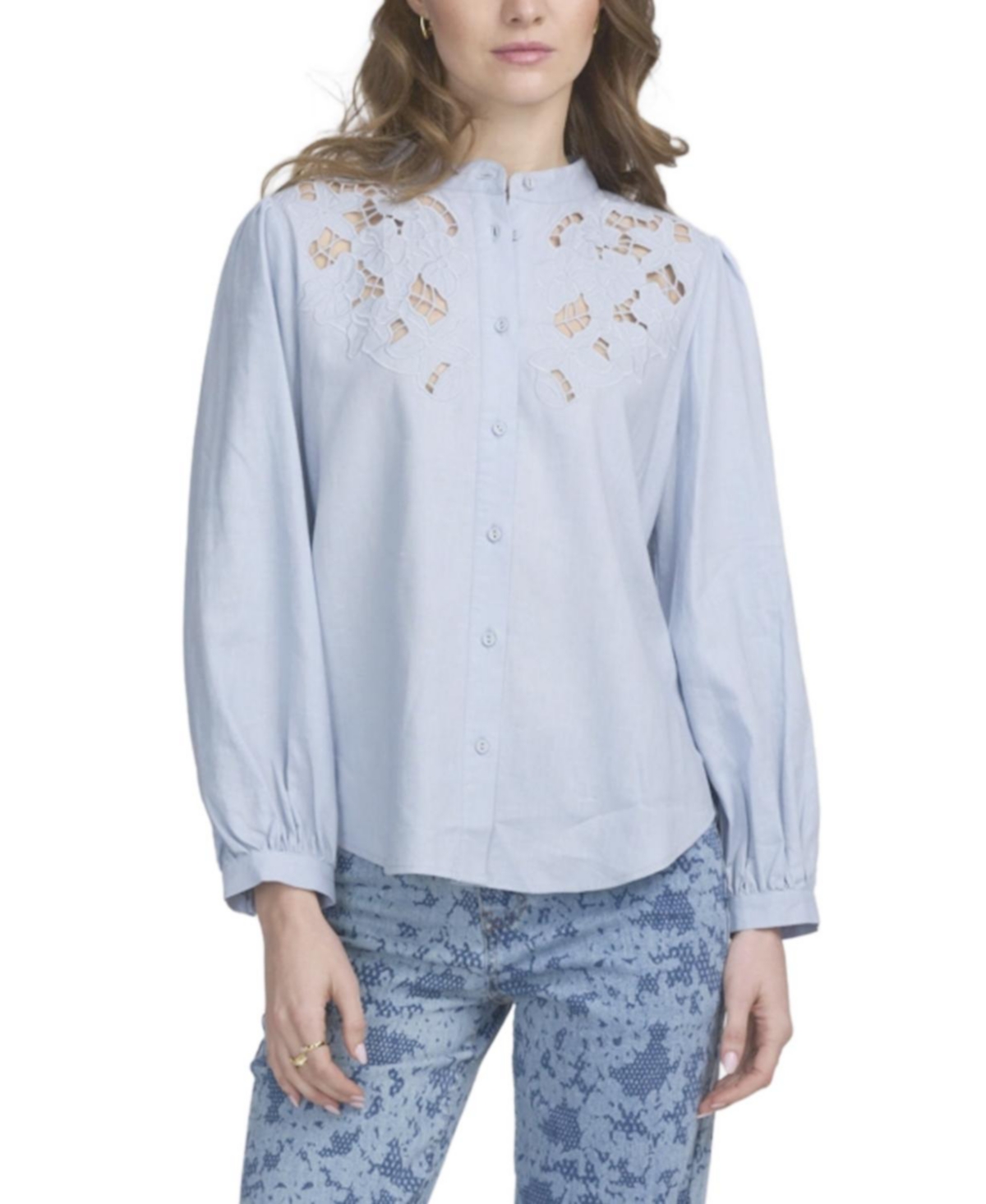 Click here for Elle Collection Womens Lace Yoke Shirt - Light blu... prices