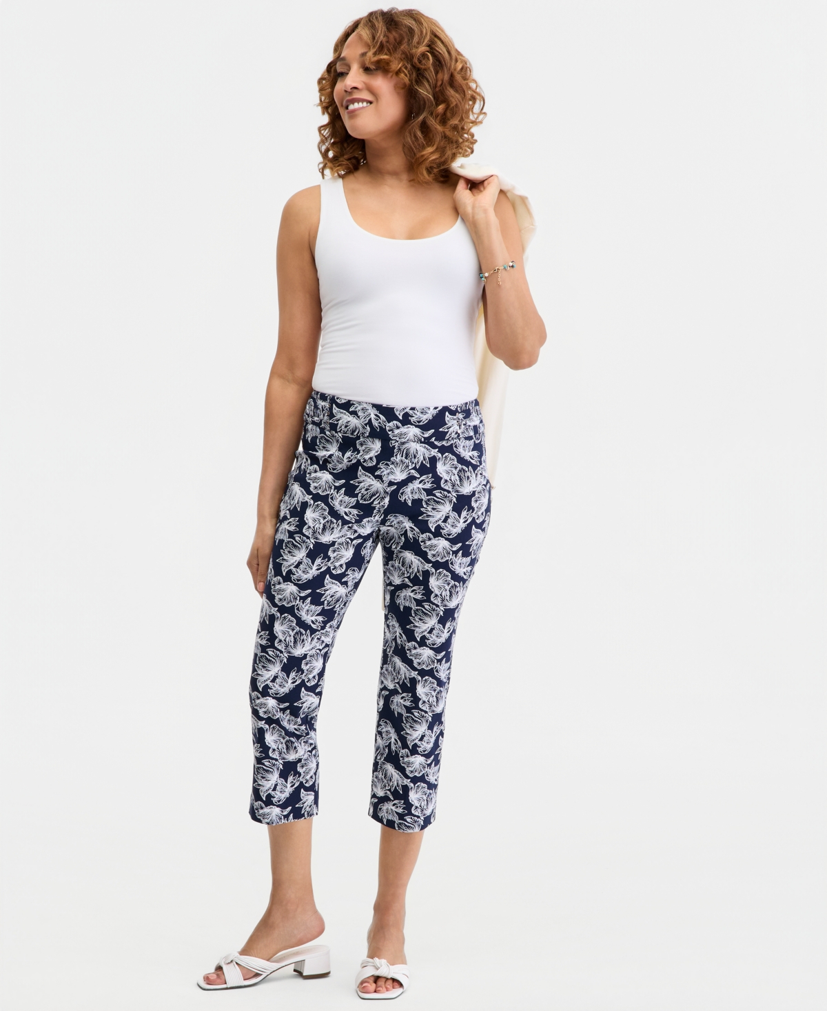Click here for Jm Collection Womens Printed Pull-On Capri Pants... prices