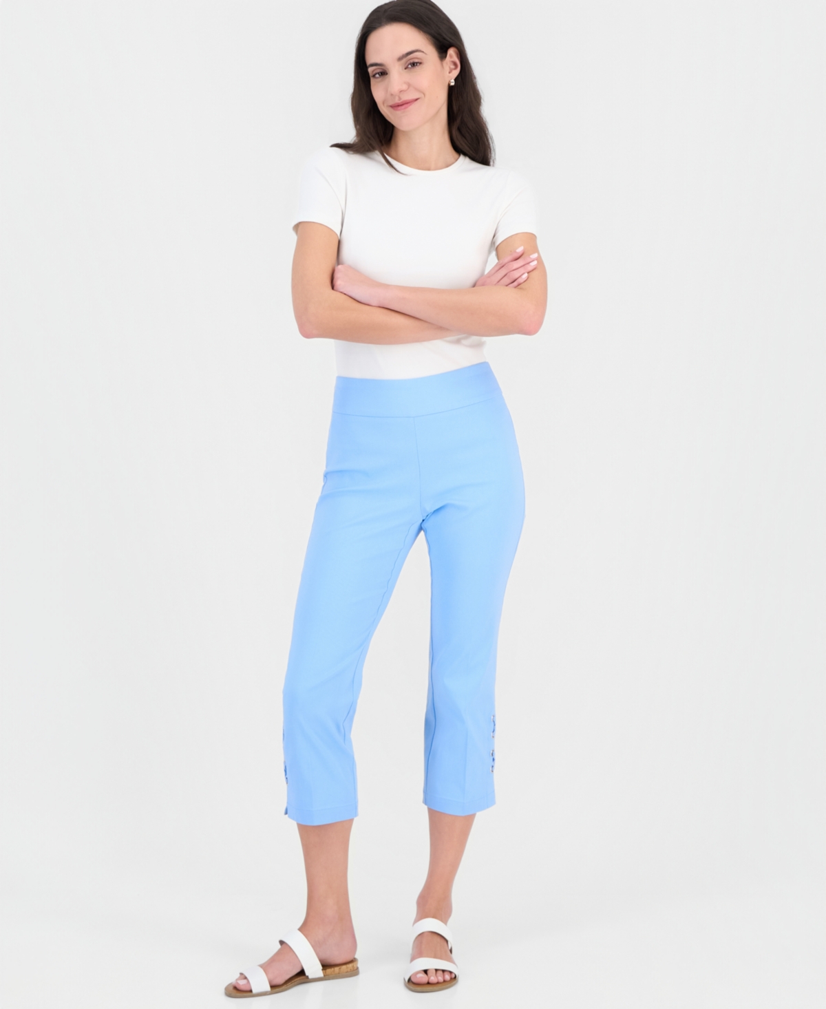 Click here for Jm Collection Womens Side Lace-Up Pull-On Capri Pa... prices