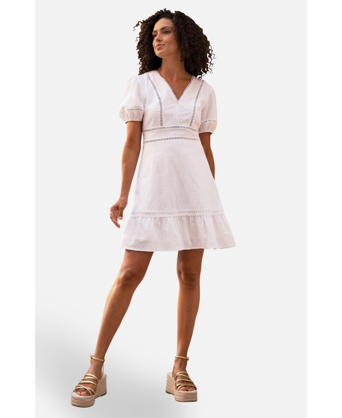 Click here for Yumi Womens Cotton Lace Trim Skater Sun Dress - Wh... prices