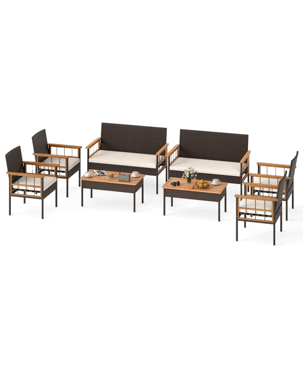 Click here for Gymax Set of 8 Wicker Furniture Set w/Acacia Wood... prices