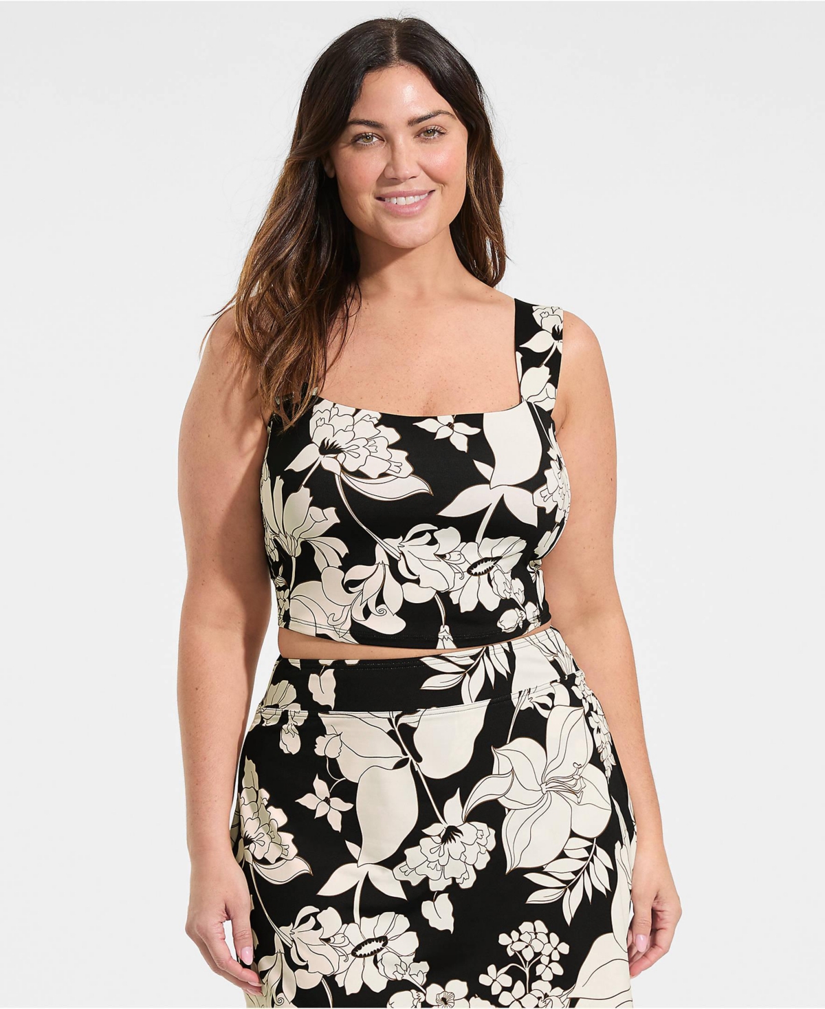 Click here for Lands End Womens Square Neck Midkini Top - Black/e... prices