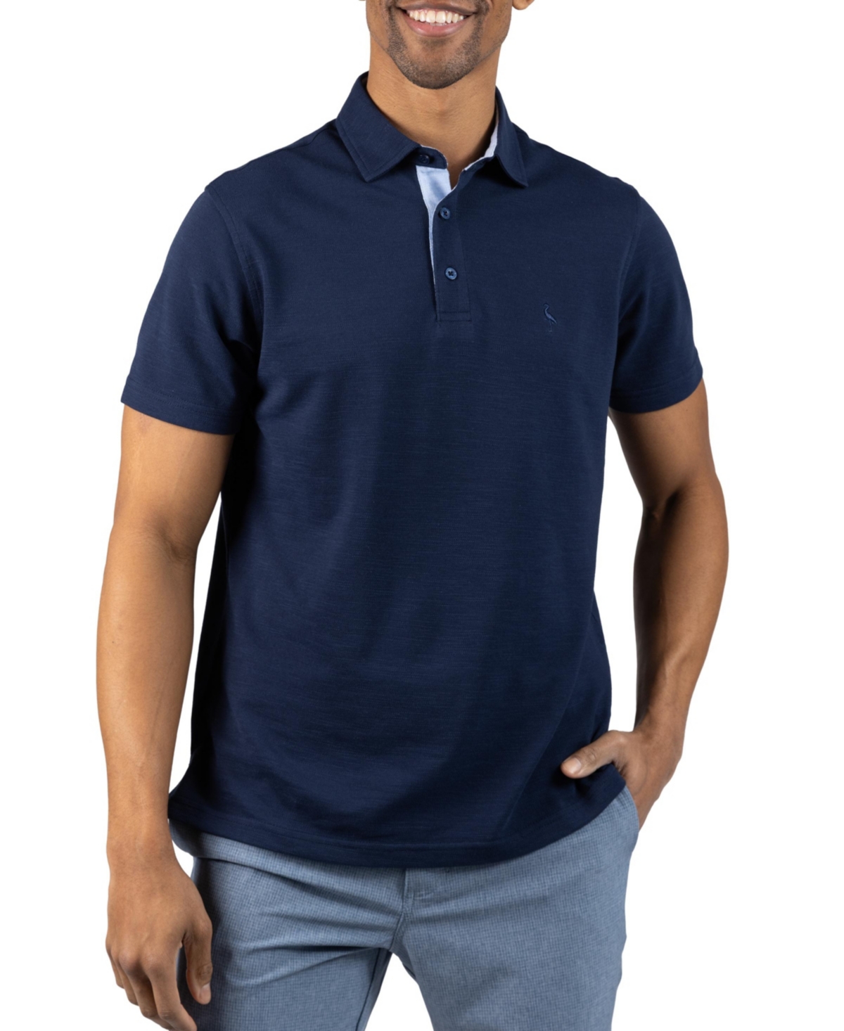 Click here for Tailorbyrd Mens Slub Pique Polo - Denim blue prices