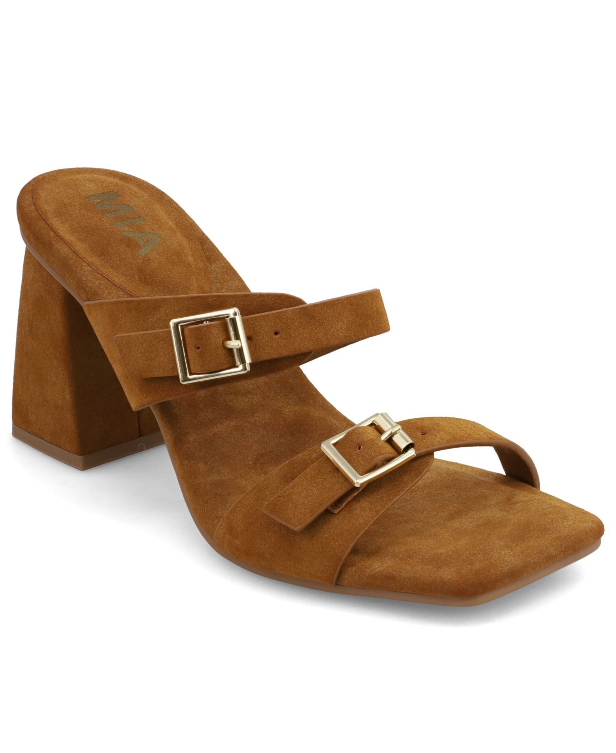 Click here for Mia Womens Double-Strap Gold-Tone Buckle Block Hee... prices