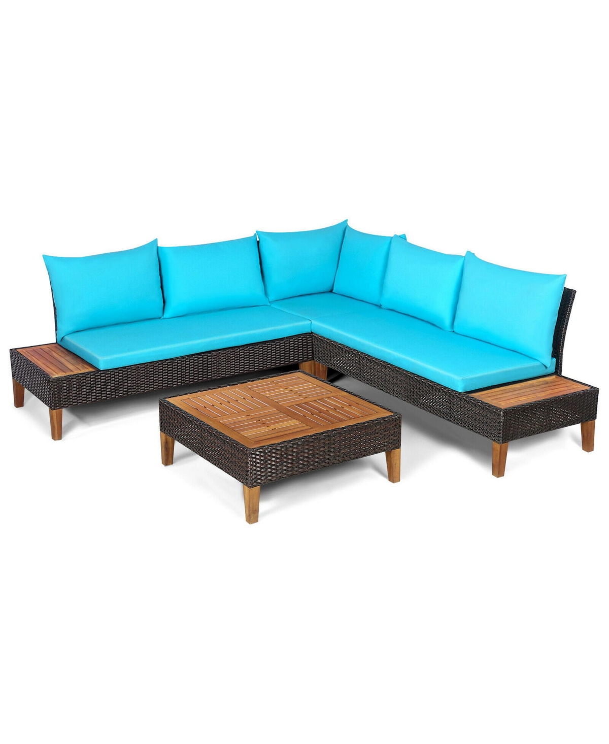 Click here for Gymax 4PCS Acacia Wood Patio Furniture Set Rattan... prices