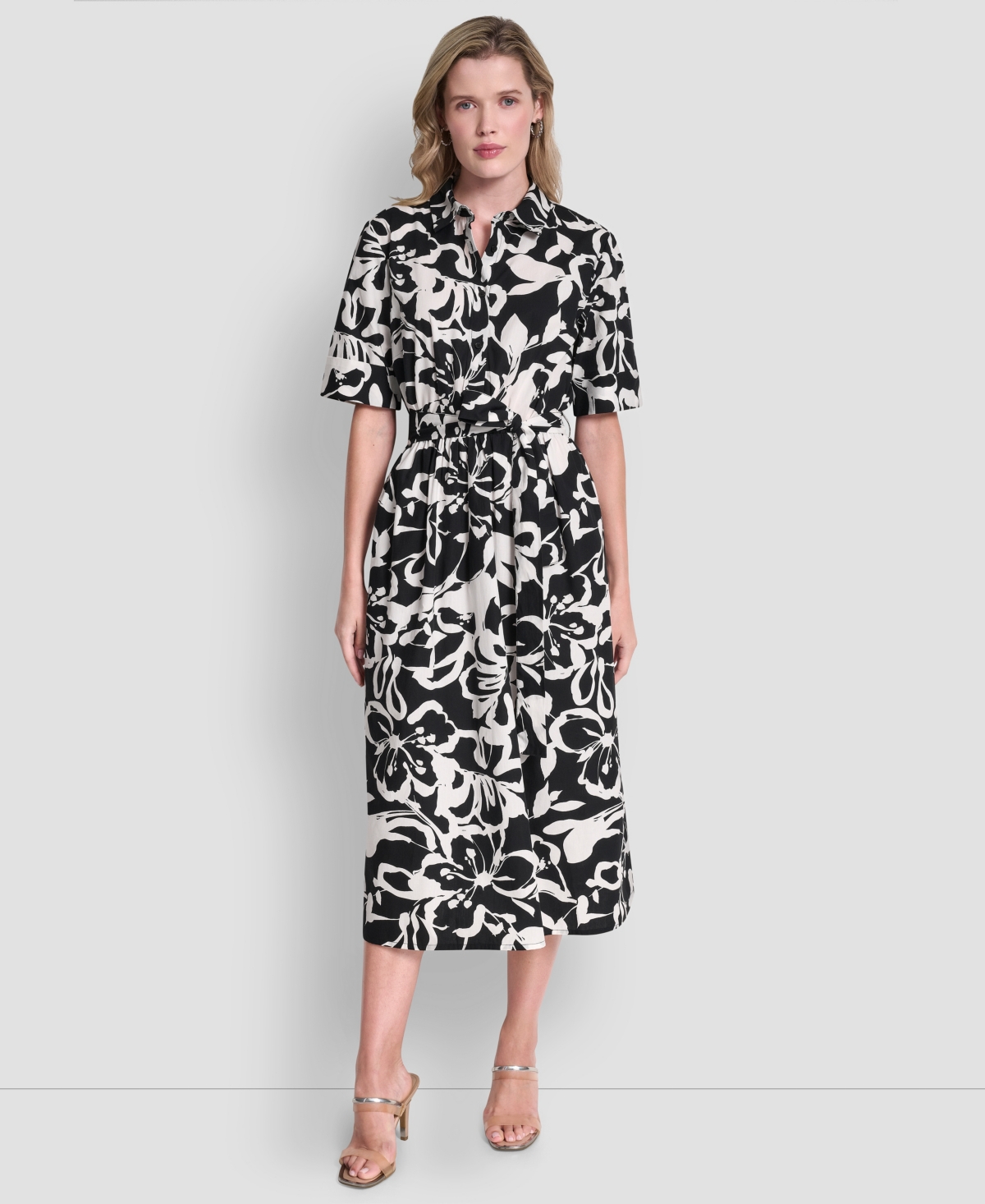 Click here for Dkny Womens Elbow Sleeve Collared Neck Button-Fron... prices