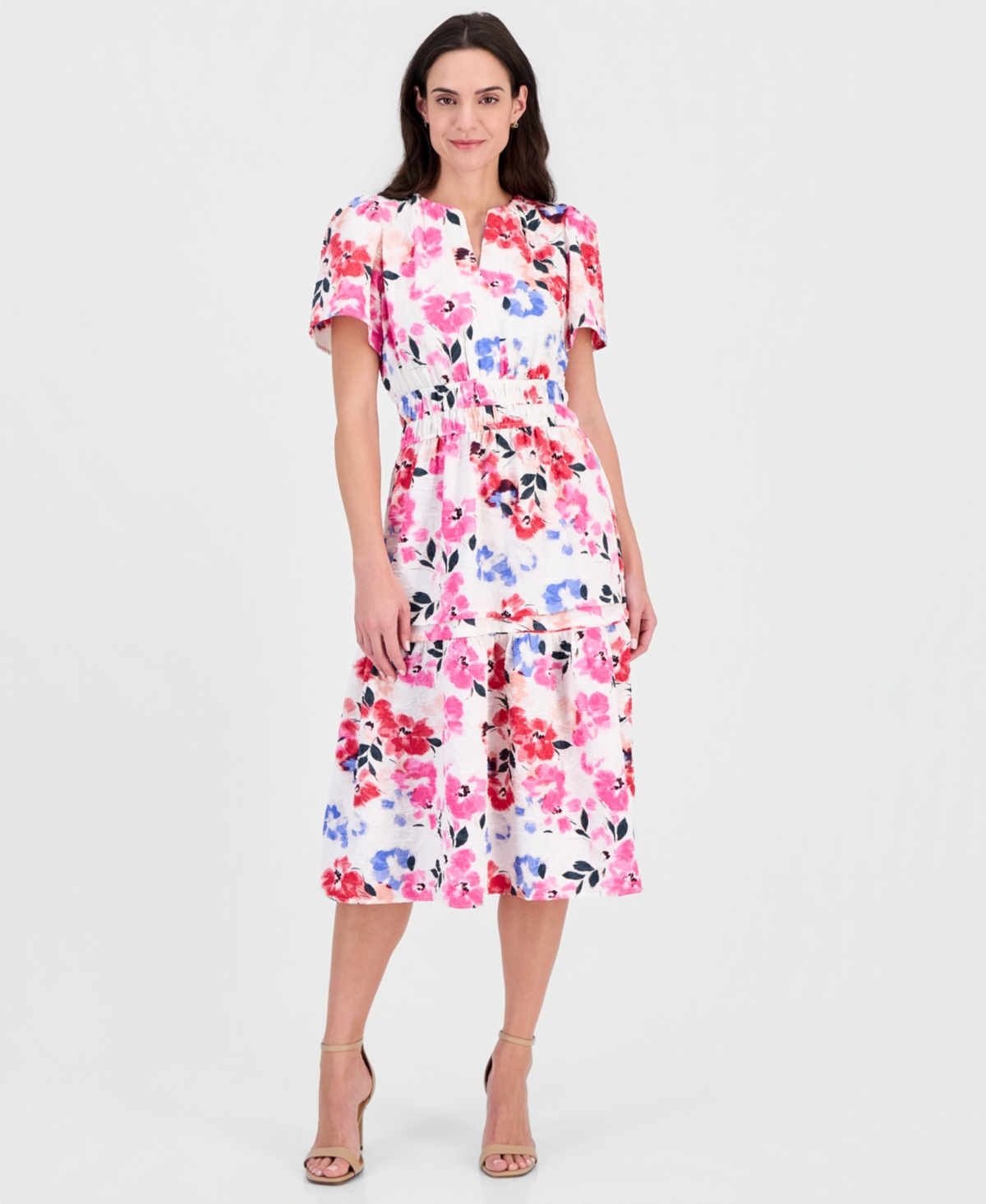 Click here for Robbie Bee Womens Short-Sleeve Elastic-Waist Midi... prices