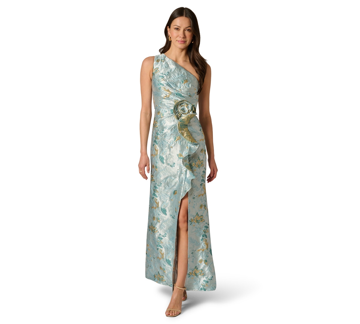 Click here for Adrianna Papell Petite One-Shoulder Gown - Blue Mu... prices