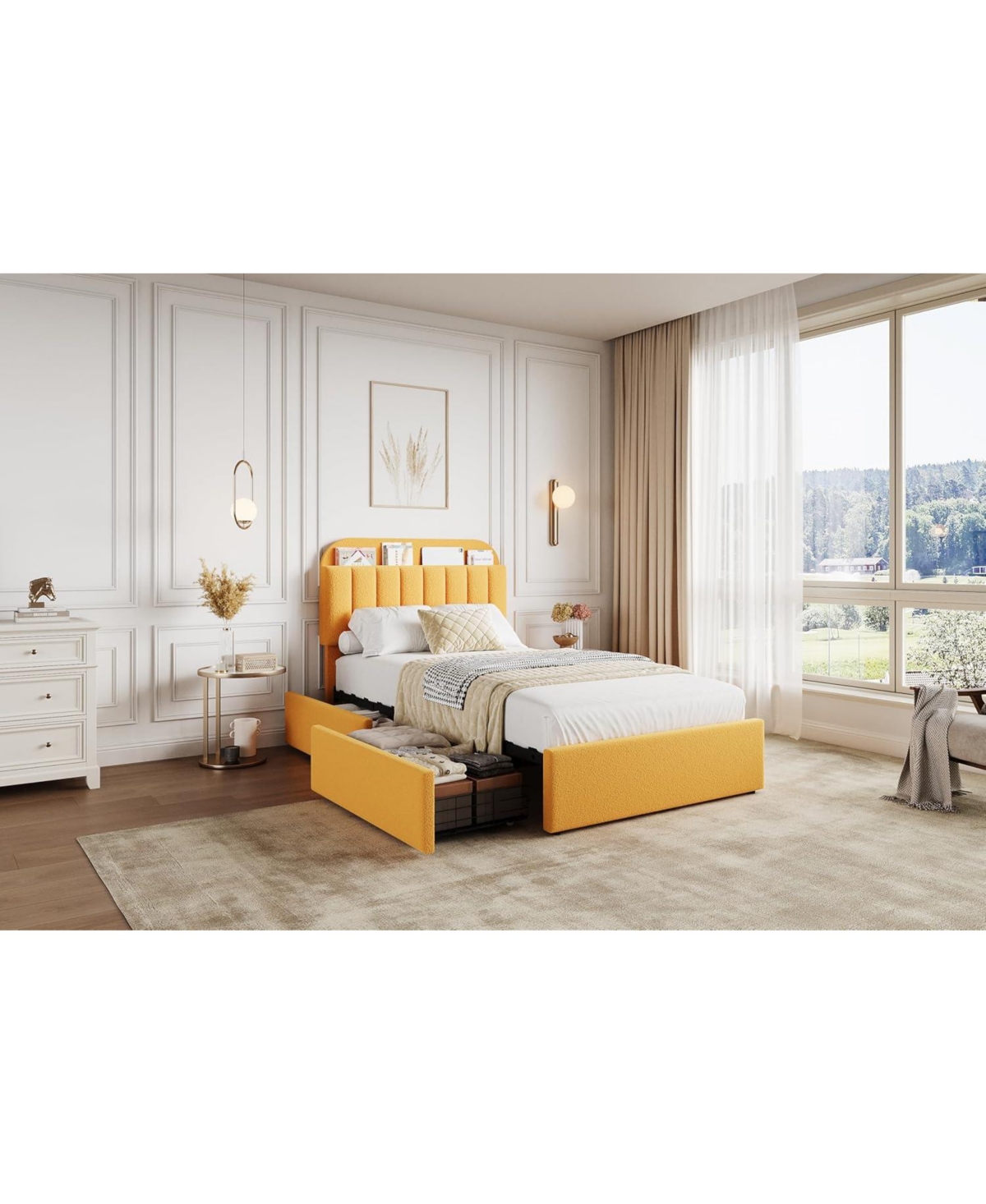 Click here for gaomon Twin Bed Frame Boucle Upholstered Storage H... prices