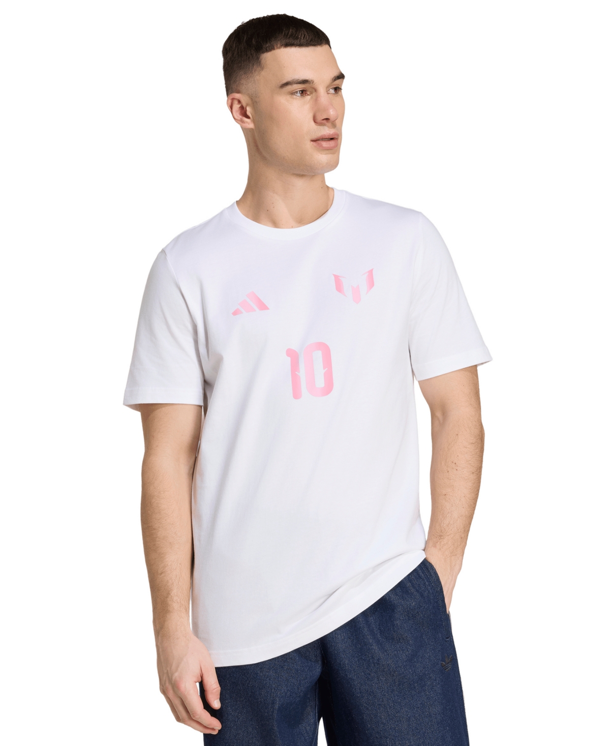 Click here for adidas Mens Messi Crewneck T-Shirt - White/Pink prices