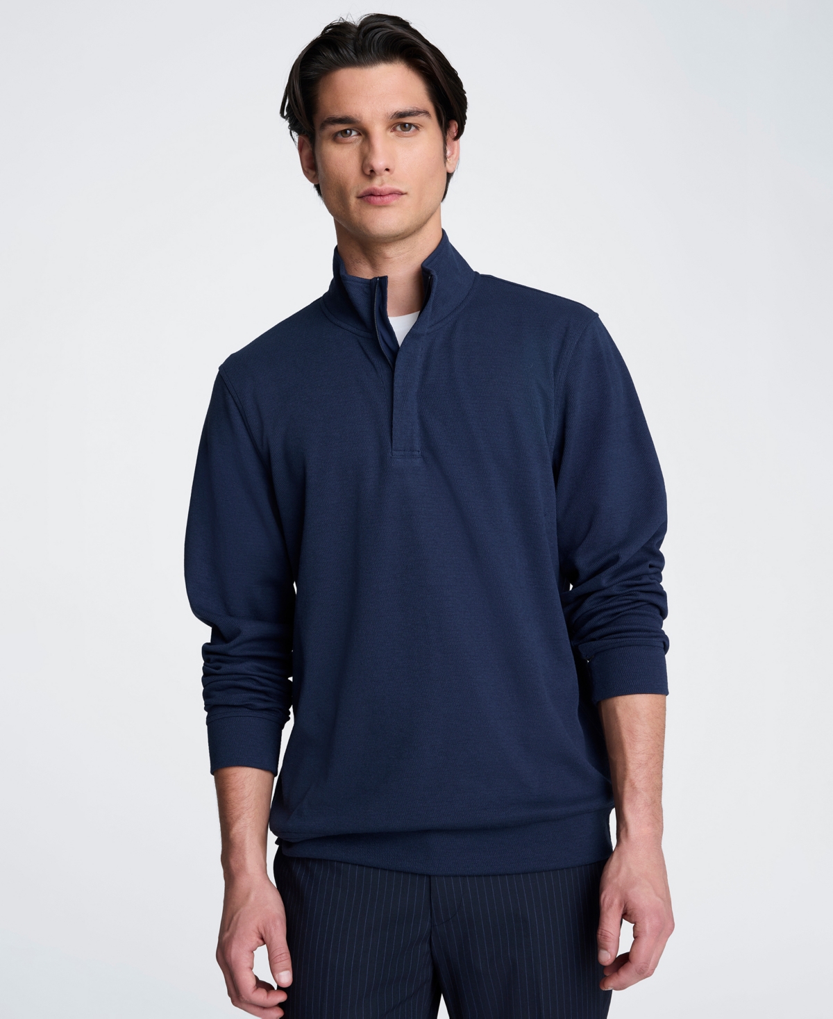 Click here for Kenneth Cole Mens Slim Fit Quarter Zip Sweater - N... prices